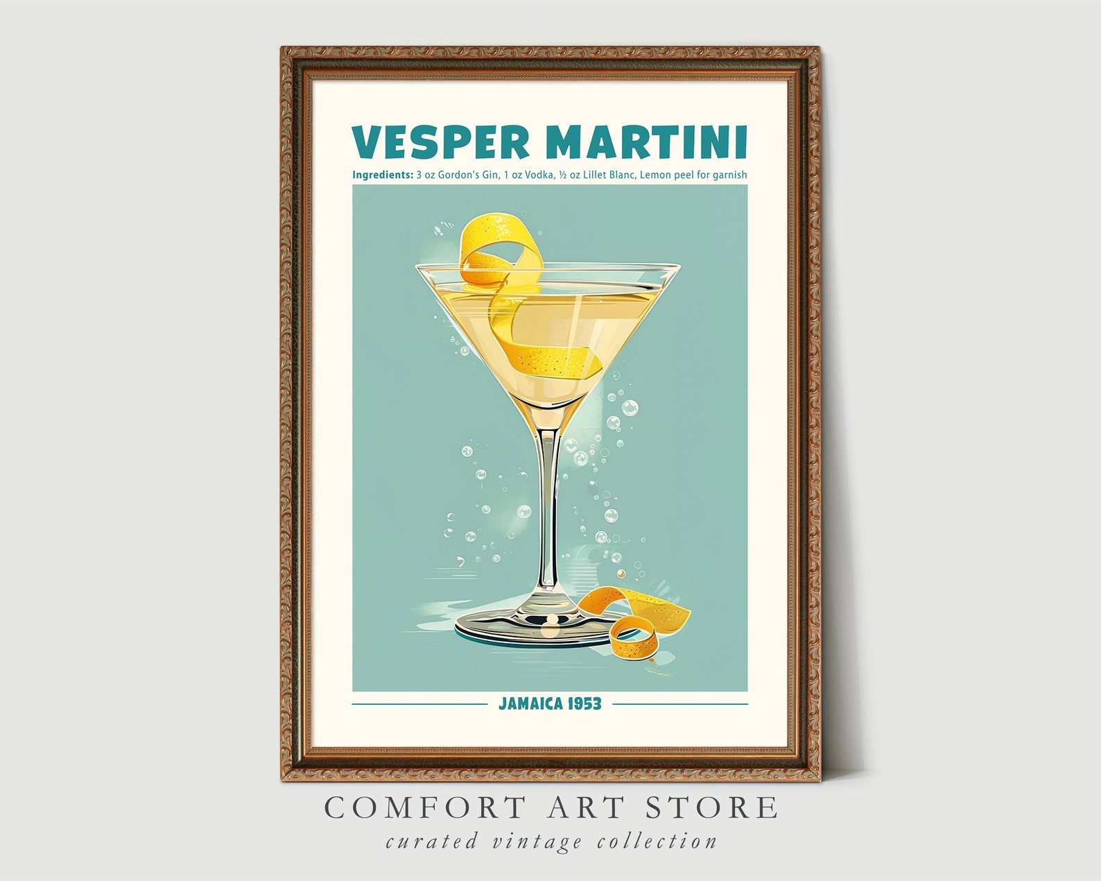 Vesper Martini Cocktail Print. Classic Alcohol Cocktail Sign Home Bar ...
