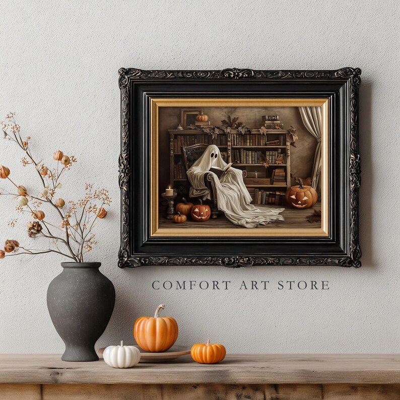 Halloween Ghost Reading Book Print Vintage Gothic Printable Wall Art ...