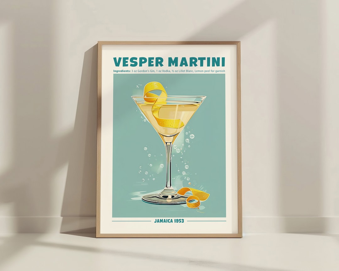 Vesper Martini Cocktail Print. Classic Alcohol Cocktail Sign Home Bar ...