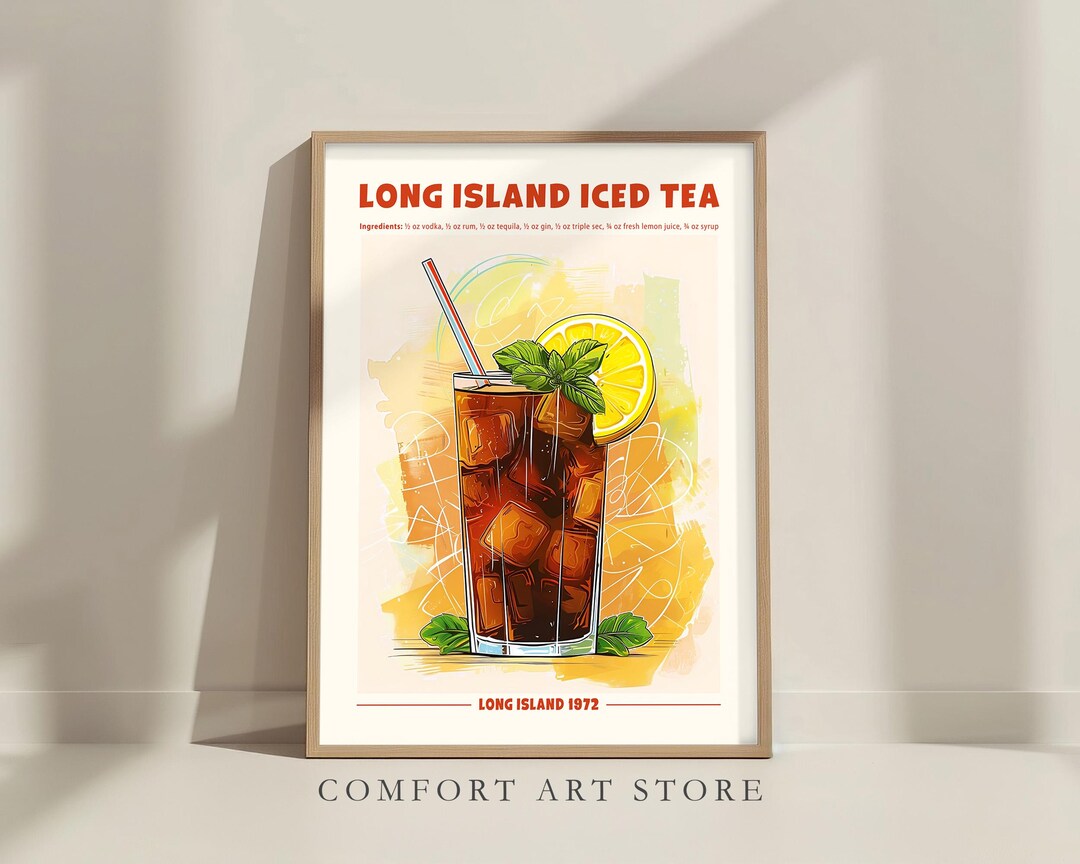 Long Island Iced Tea Cocktail Print. Classic Alcohol Cocktail. Retro ...