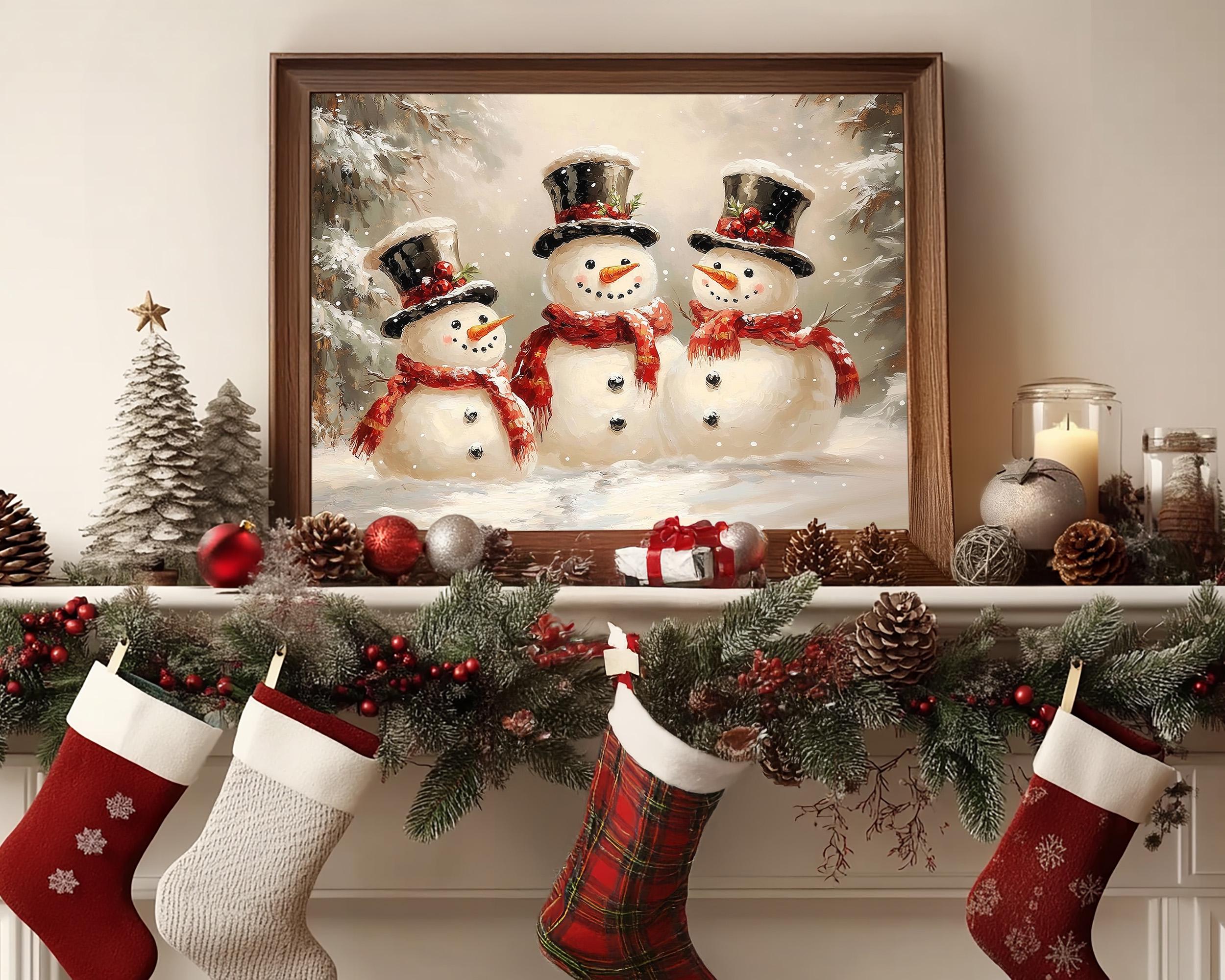 Vintage Christmas Snowman Print Christmas Wall Art Winter Holiday ...