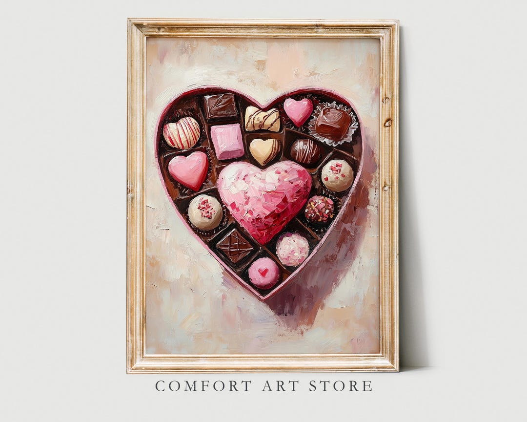 Valentines Day Print Heart Shaped Chocolate Box Wall Art Valentines Day ...