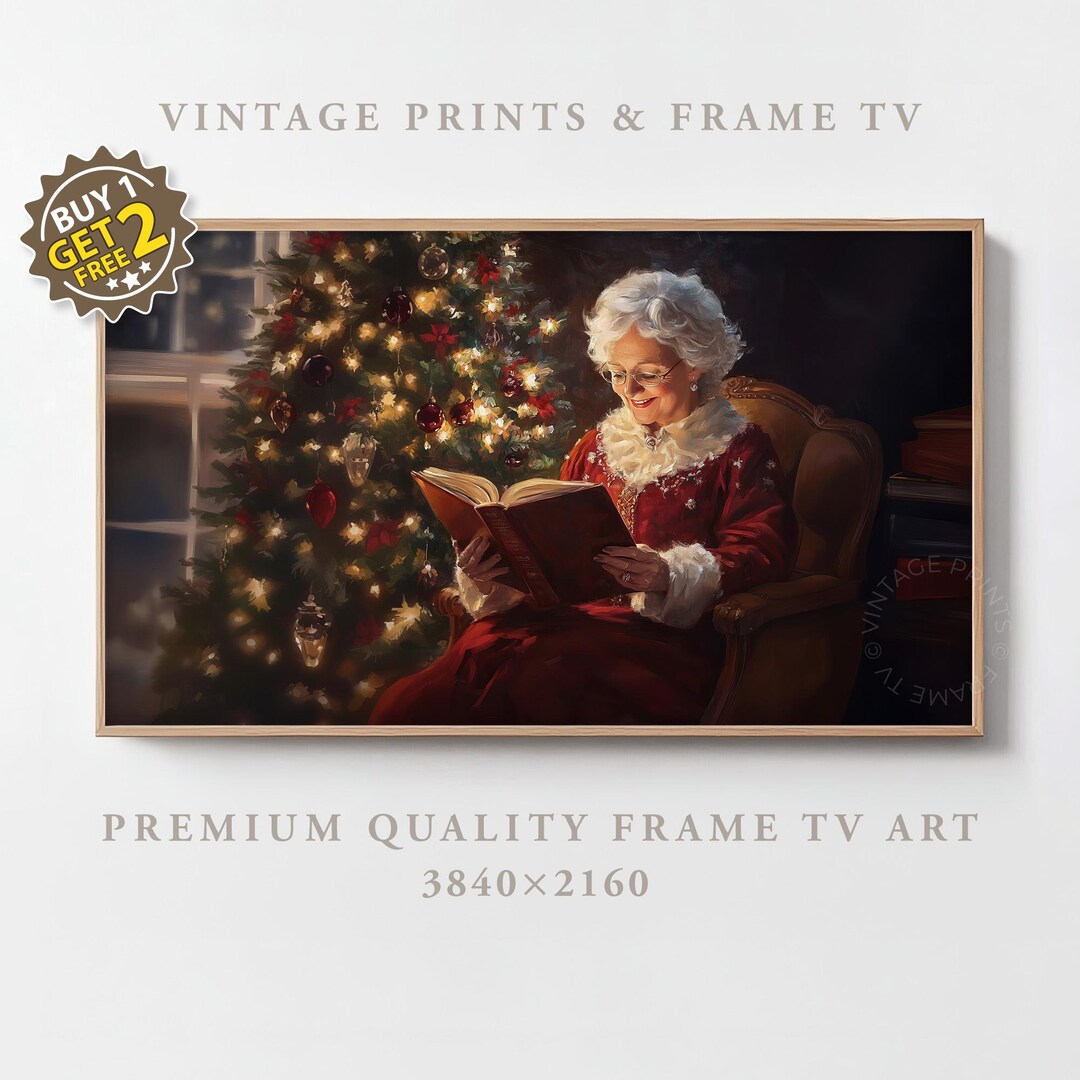 Christmas Mrs Claus Reading Book Christmas Frame TV Art Vintage Holiday ...