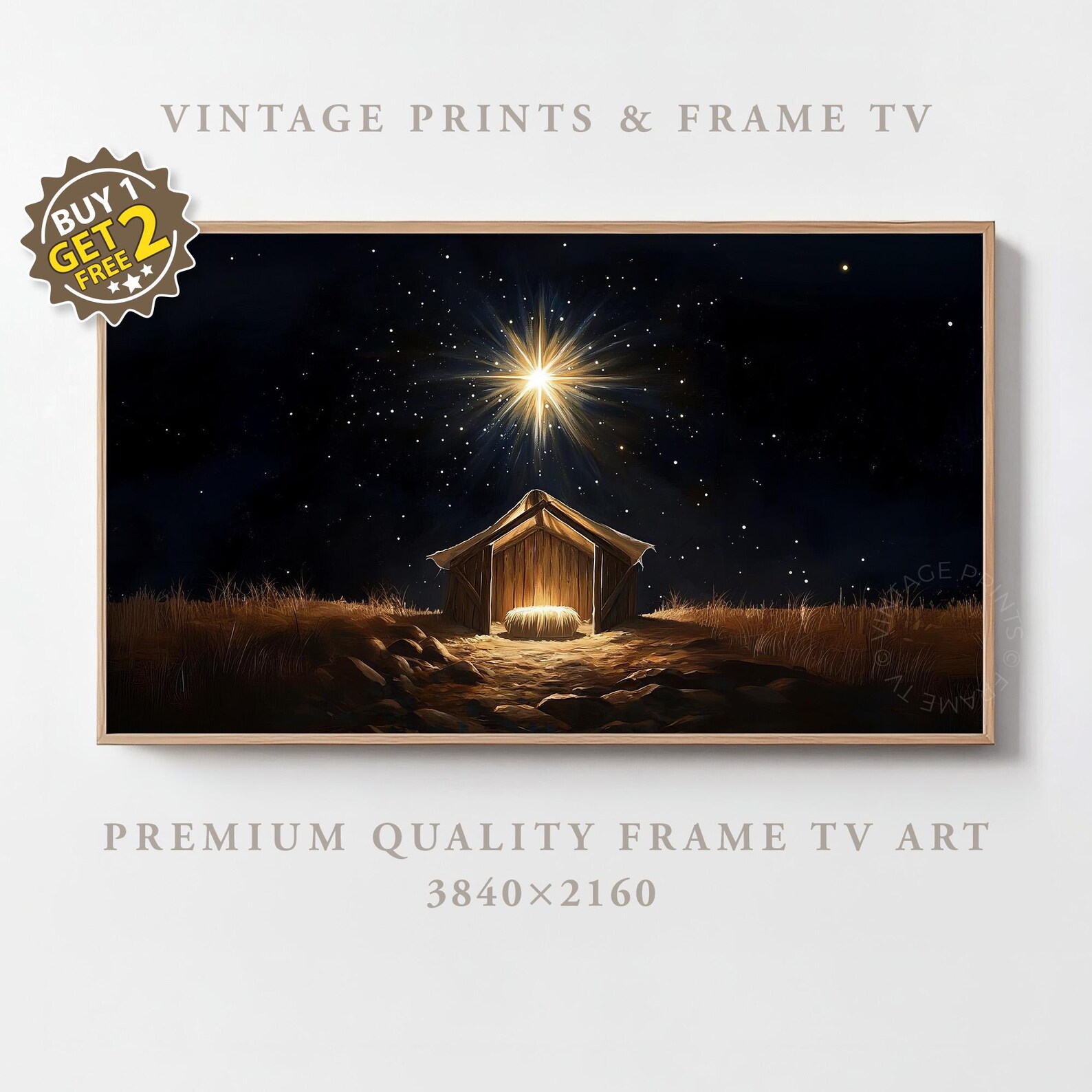 Christmas Frame TV Art Nativity Scene Holy Night Vintage Christmas ...