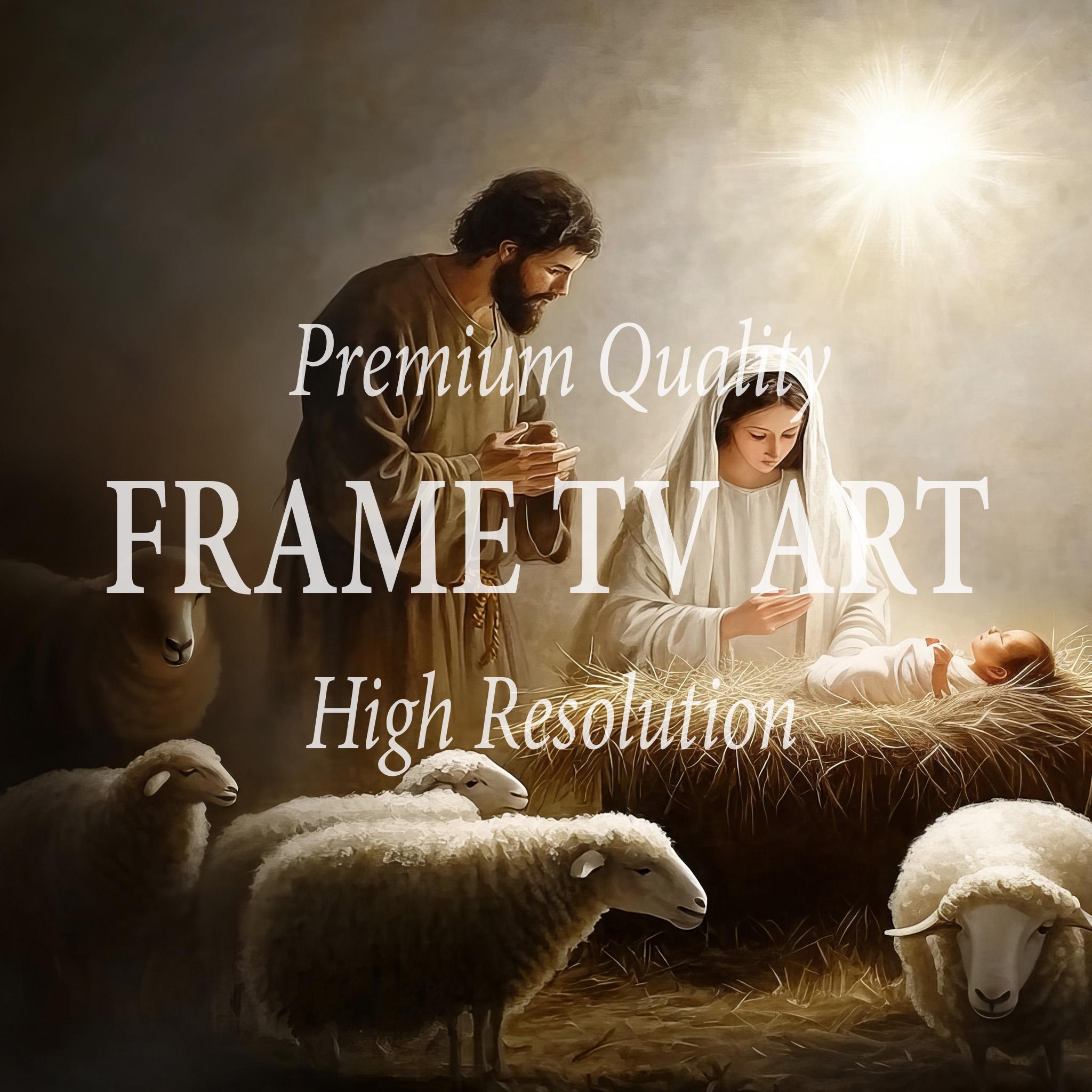 Christmas Frame TV Art Nativity Christian Mary Joseph Jesus Vintage ...