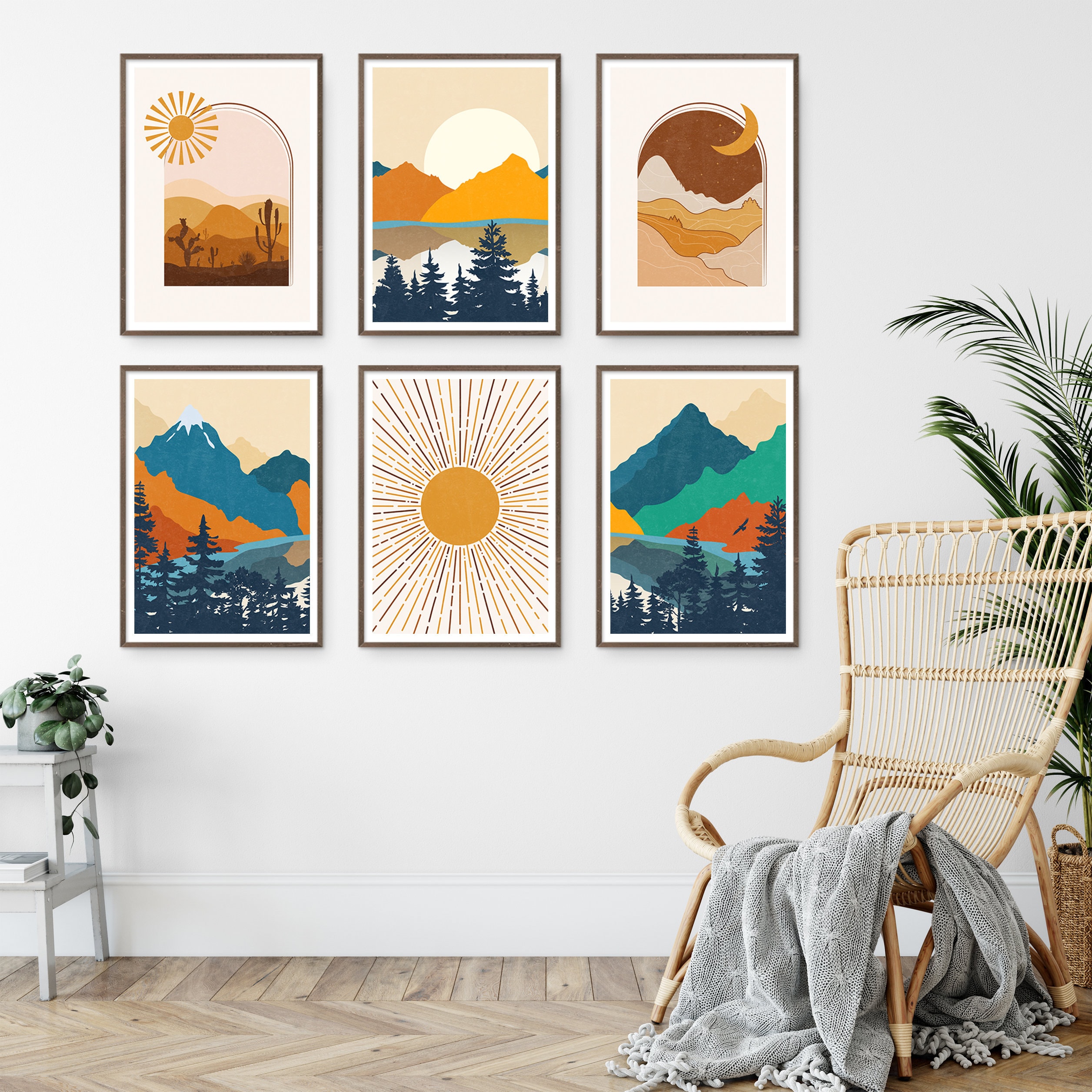 Wall Art Set of 6 Prints Boho Mountain Lake Landscape Gallery | Etsy