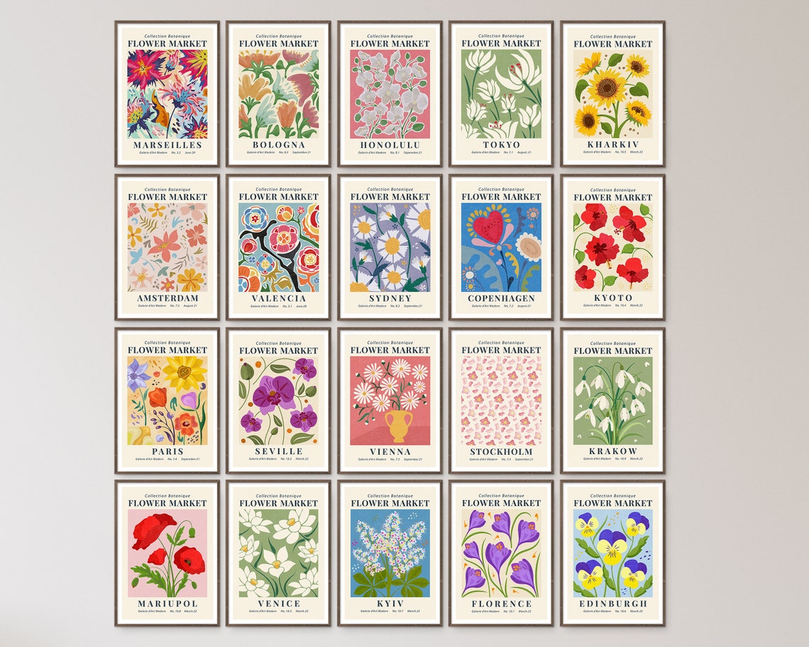 Flower Market Print Set of 20 Gallery Wall Art Retro Botanical - Etsy