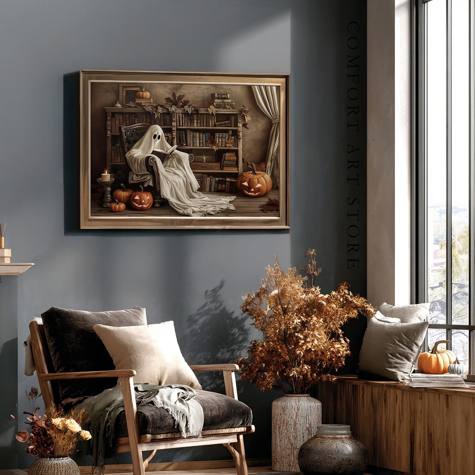 Halloween Ghost Reading Book Print Vintage Gothic Printable Wall Art ...