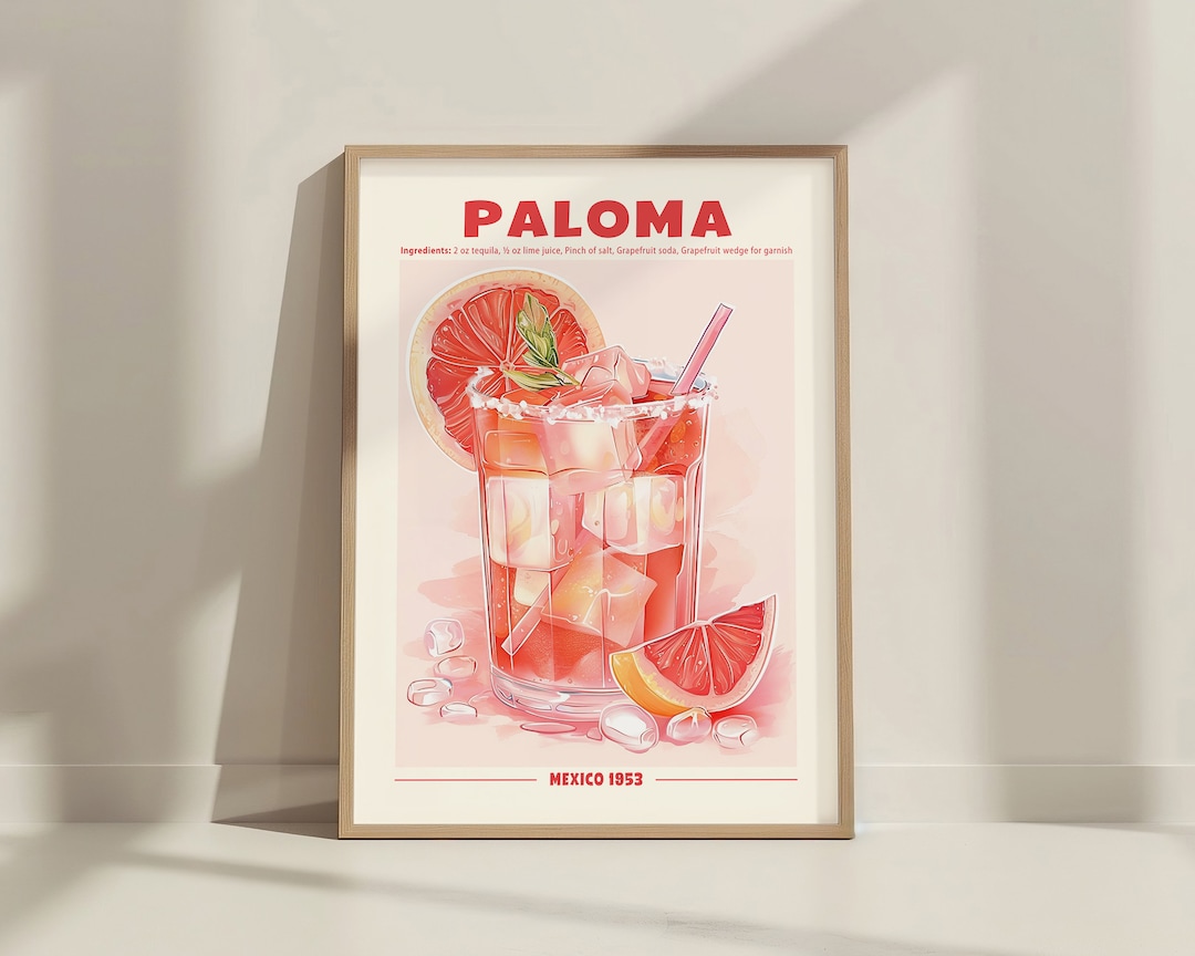 Paloma Cocktail Print. Classic Alcohol Cocktail Sign. Home Bar Cart ...