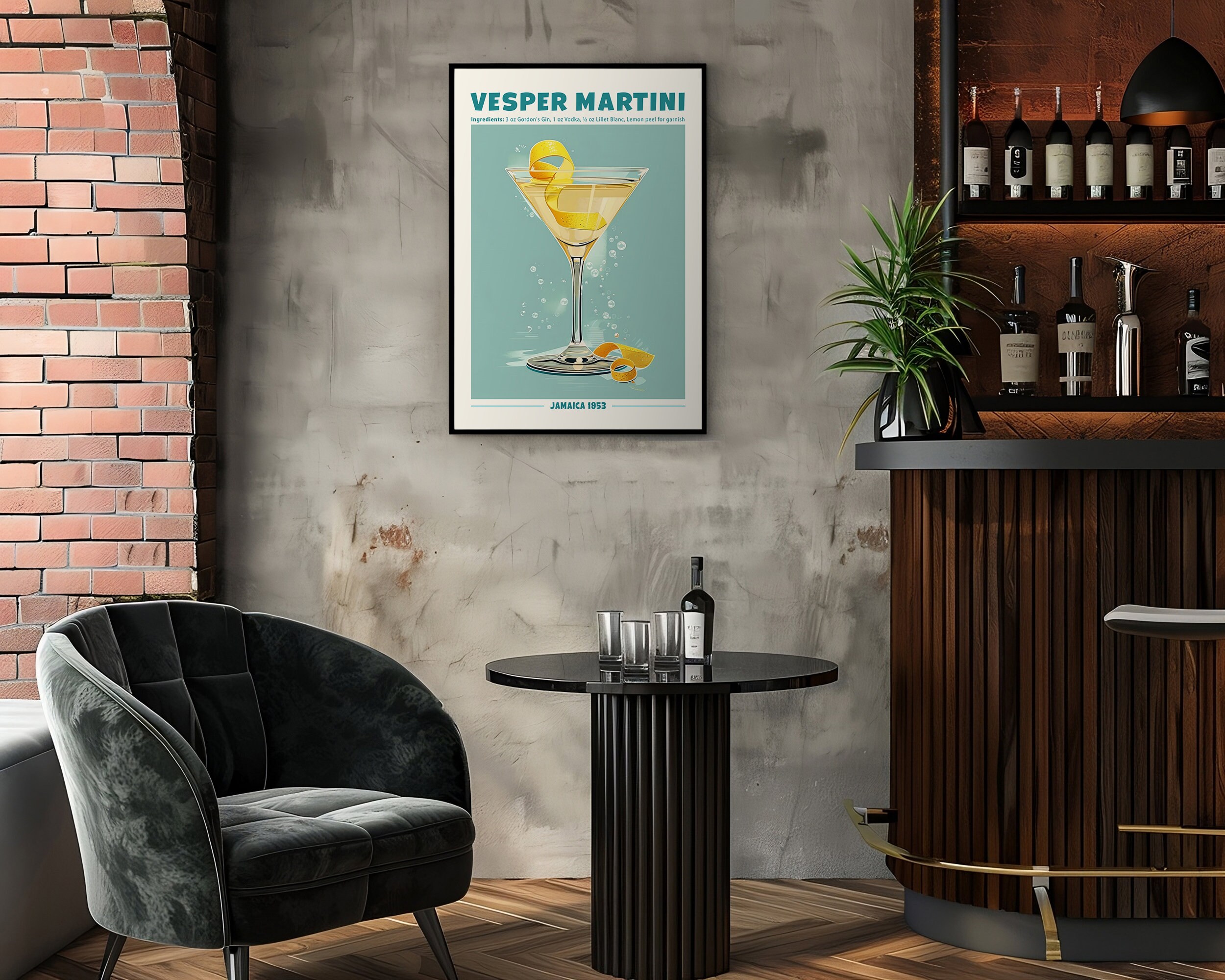 Vesper Martini Cocktail Print. Classic Alcohol Cocktail Sign Home Bar ...
