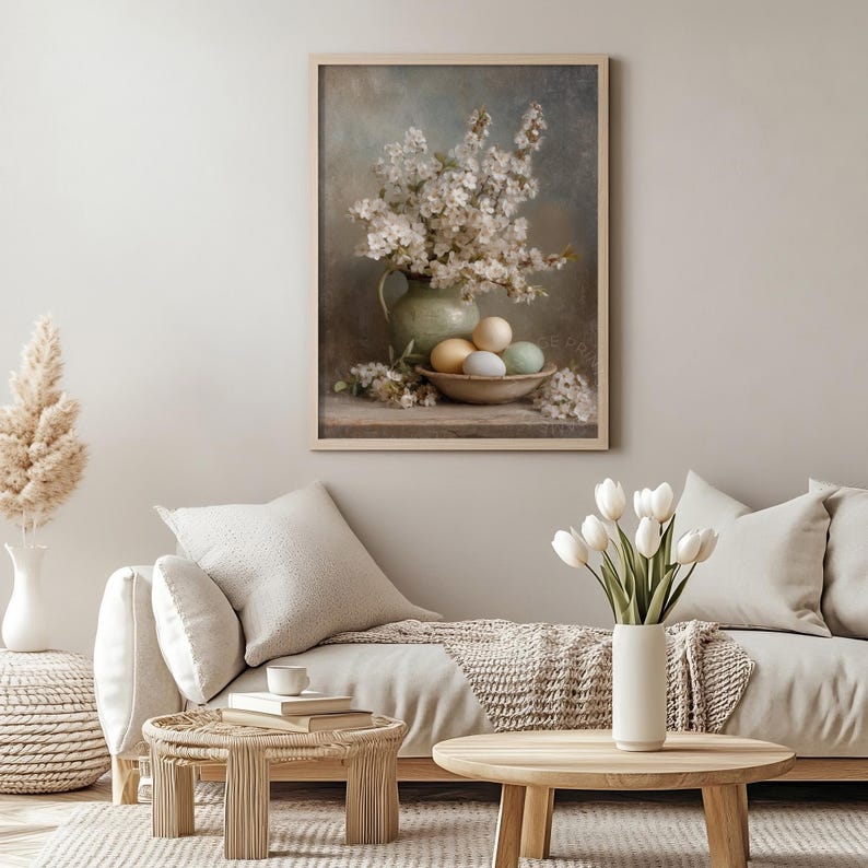 Easter Wall Art Print Easter Eggs Antique Vintage Painting Moody Vase ...
