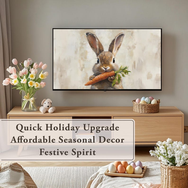 Easter Bunny Frame TV Art: Vintage Rabbit & Carrot (Digital Download ...
