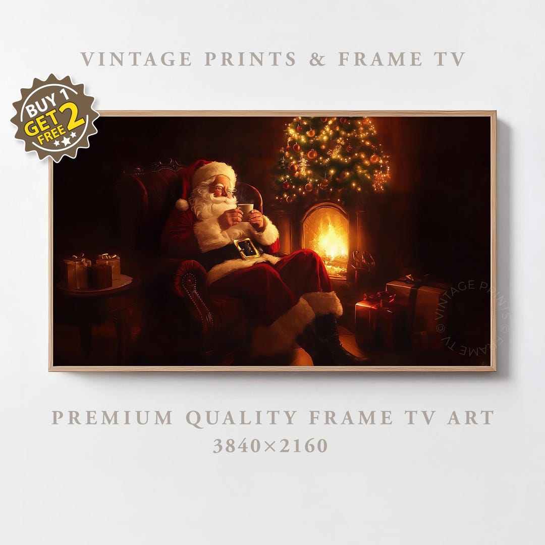 Christmas Frame TV Art Christmas Santa Claus Relaxing Fireplace Hot ...