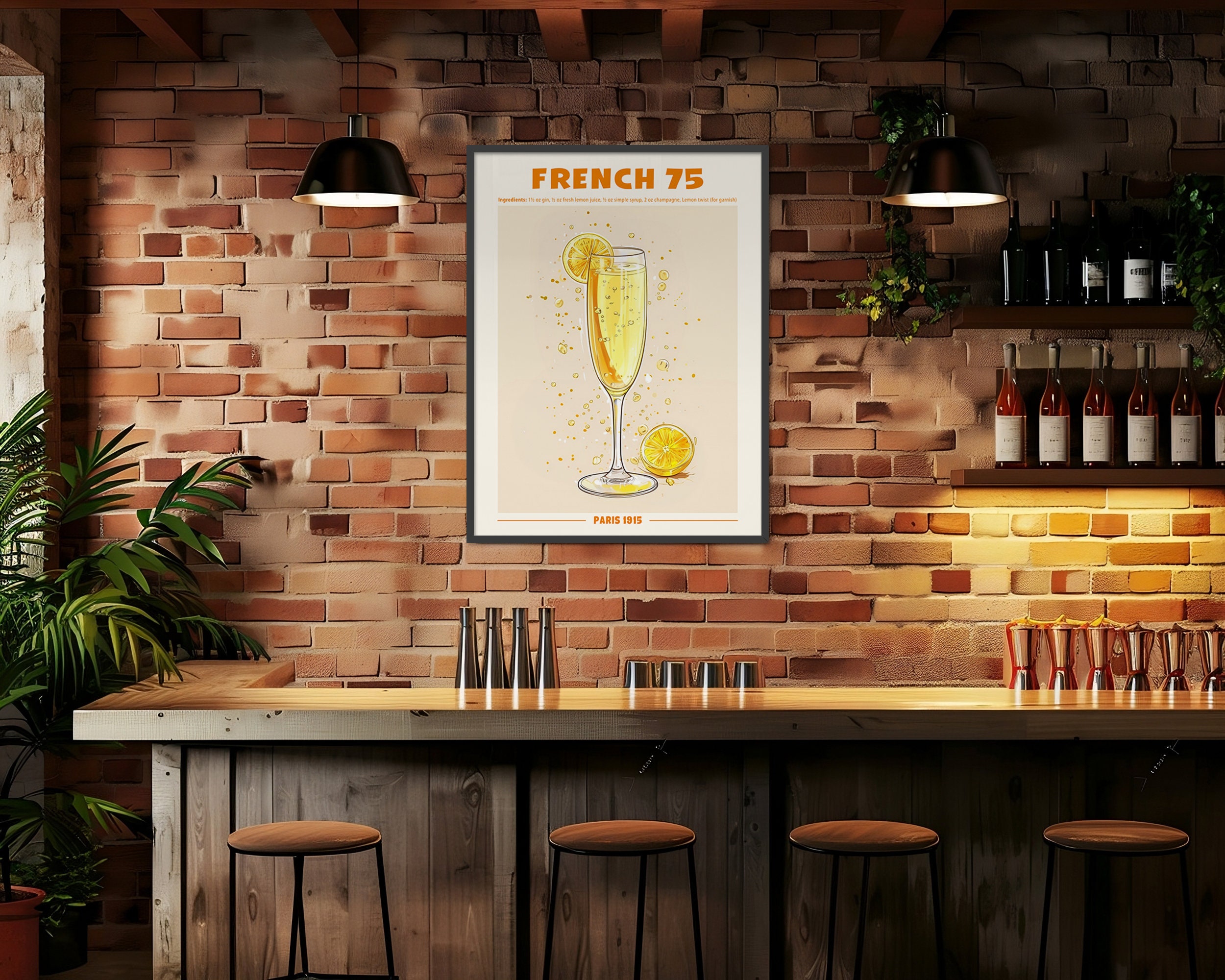 French 75 Cocktail Print. Classic Alcohol Cocktail Sign. Home Bar Cart ...