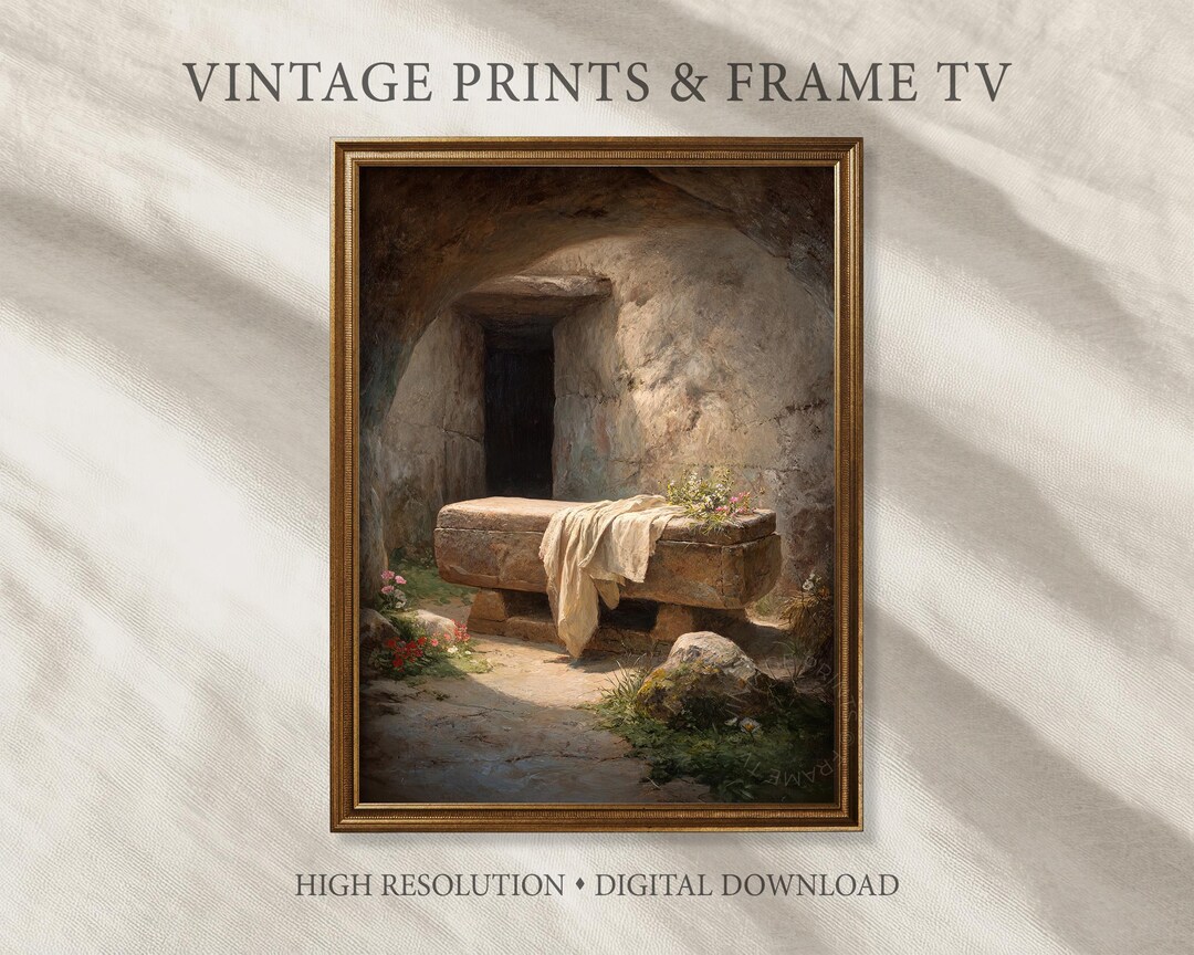 Easter Empty Tomb Oil Painting Wall Art, Vintage Christian Resurrection ...