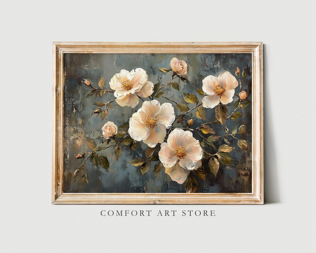 Spring Flower Painting Wildflower Print Antique Dark Easter Decor ...