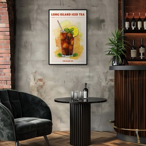 Long Island Iced Tea Cocktail Print. Classic Alcohol Cocktail. Retro ...