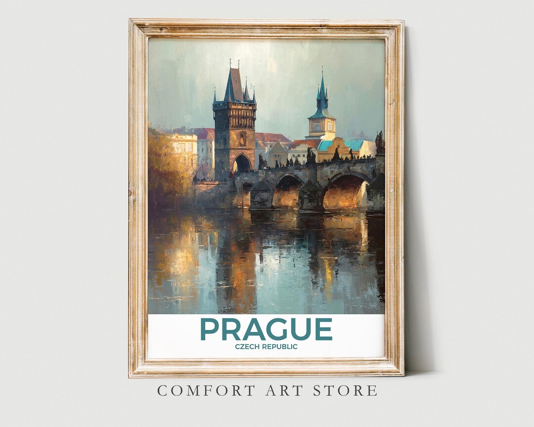 Vintage City Wall Art Cityscape Print Muted Prague Bridge Czech ...