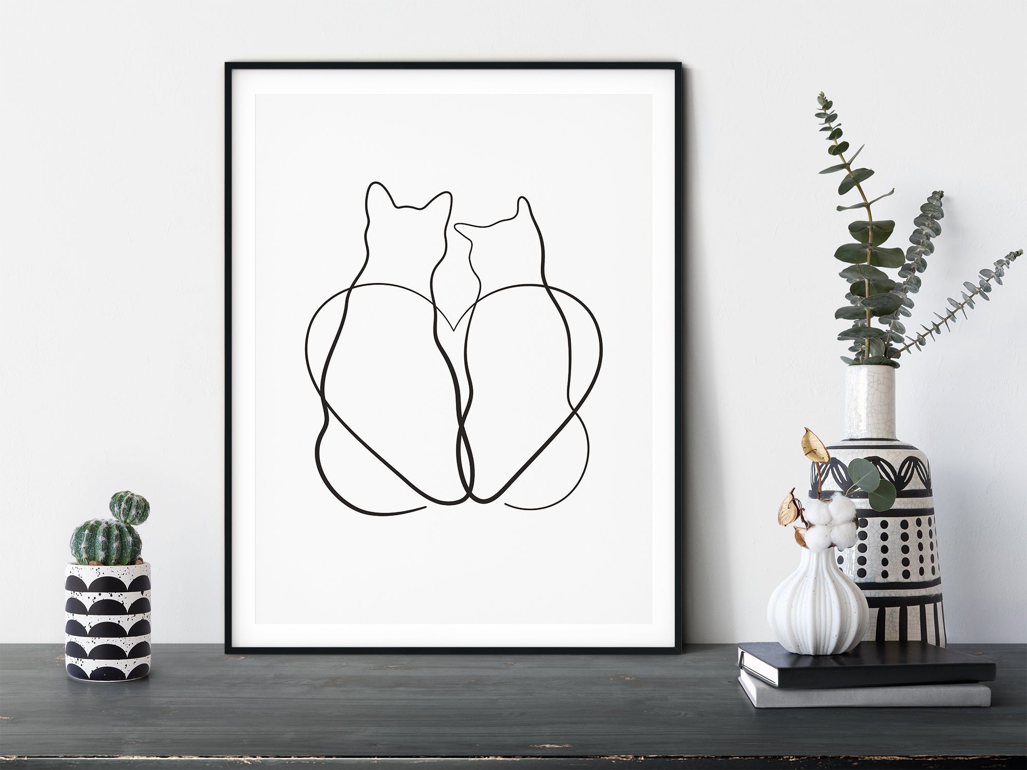 Cat Wall Art Set of 3 Print Cat Gallery Print Set Cat One Line - Etsy