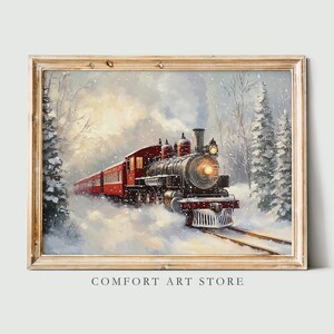 Christmas Train Wall Art Antique Red Steam Train Vintage Winter Holiday ...