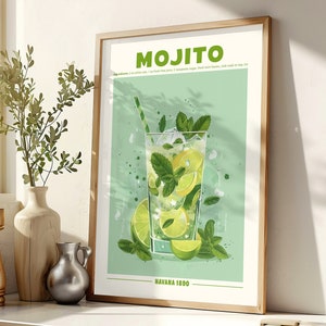 Mojito Cocktail Print. Classic Alcohol Cocktail. Retro Cocktail ...