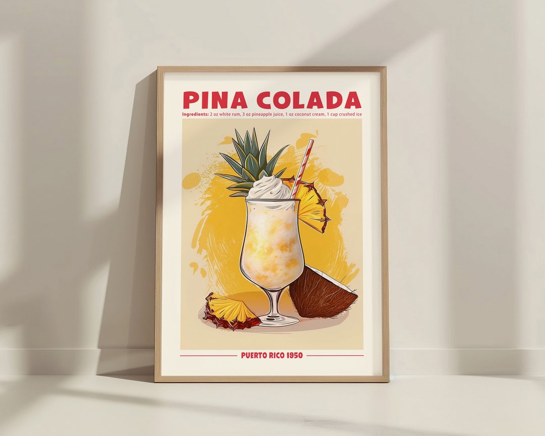 Pina Colada Cocktail Print. Classic Alcohol Cocktail Retro Cocktail ...