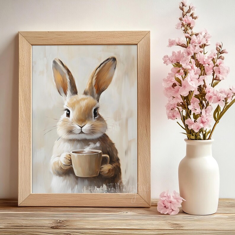 Easter Bunny Print Cute Easter Rabbit Spring Scene Easter Bunny & Cup ...