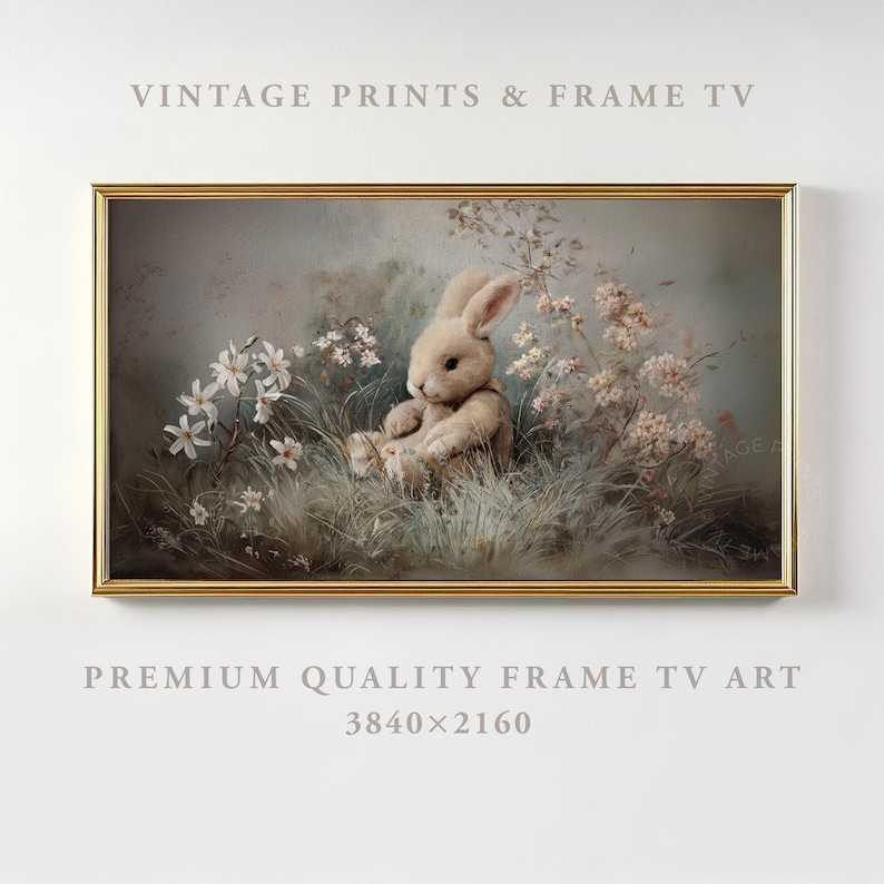 Easter Frame TV Art Spring Rabbit Moody Meadow Flowers Vintage Bunny ...