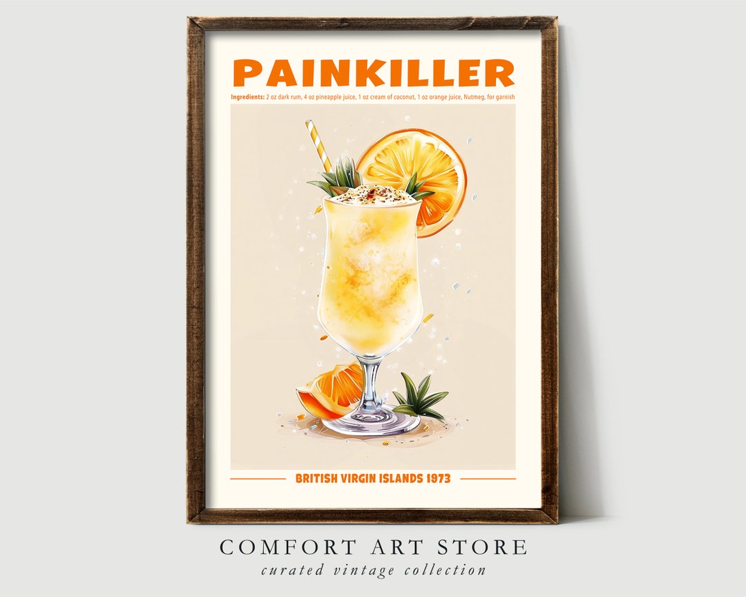 Painkiller Cocktail Print. Classic Alcohol Cocktail Sign Home Bar Cart ...