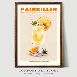 Painkiller Cocktail Print. Classic Alcohol Cocktail Sign Home Bar Cart ...