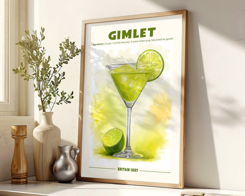 Gimlet Cocktail Print. Classic Alcohol Cocktail Sign. Home Bar Cart ...