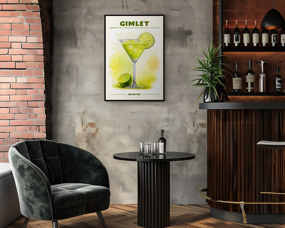 Gimlet Cocktail Print. Classic Alcohol Cocktail Sign. Home Bar Cart ...