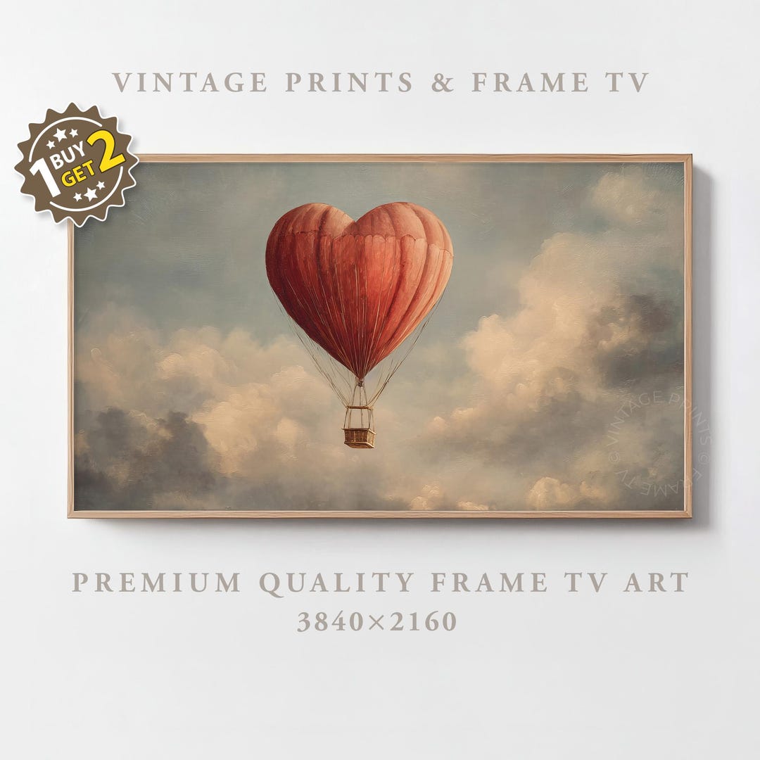 Valentines Day Frame TV Art Heart Hot Air Balloon Antique Love Romantic ...