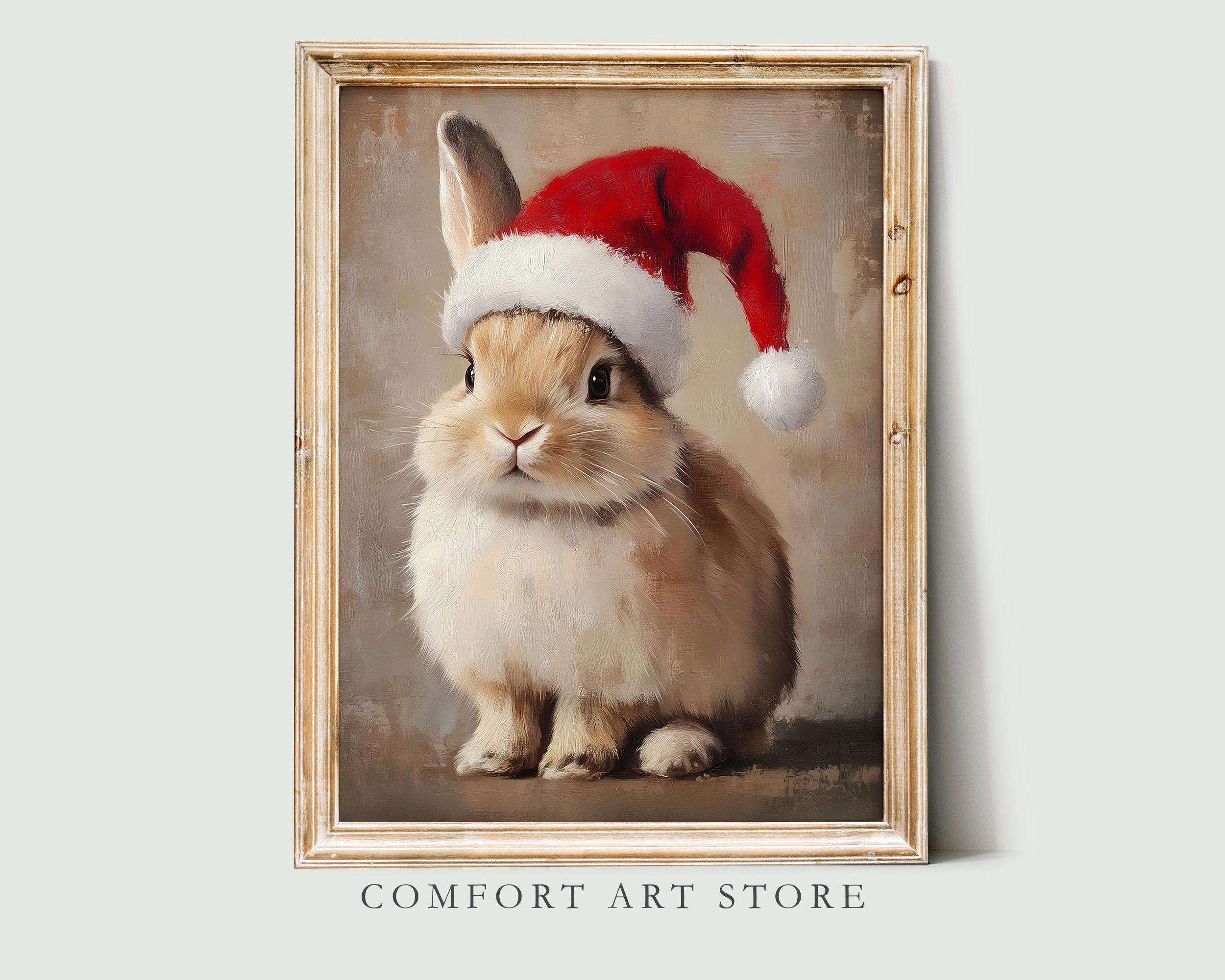 Vintage Christmas Bunny Print Christmas Wall Art Winter Holiday Decor ...
