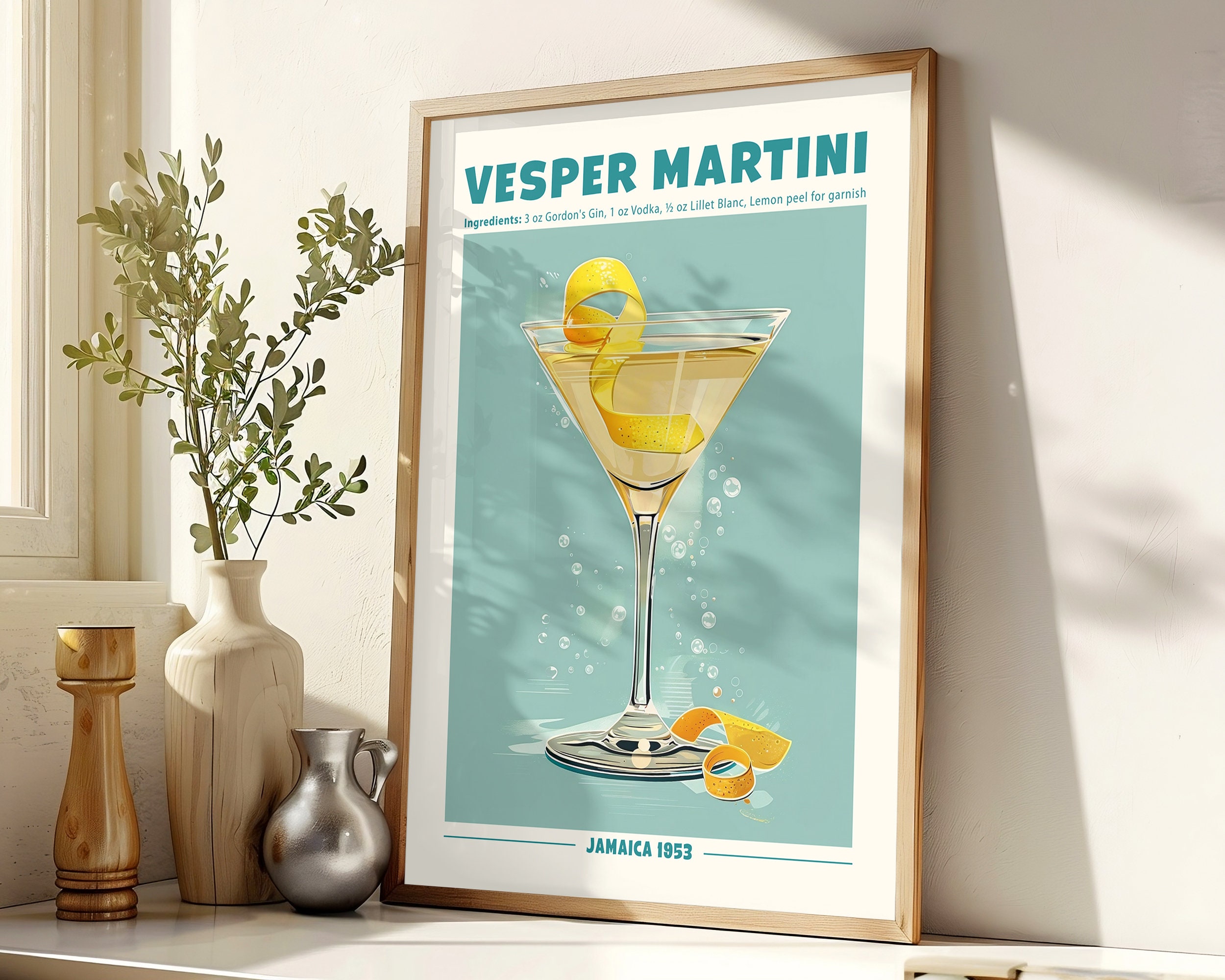 Vesper Martini Cocktail Print. Classic Alcohol Cocktail Sign Home Bar ...