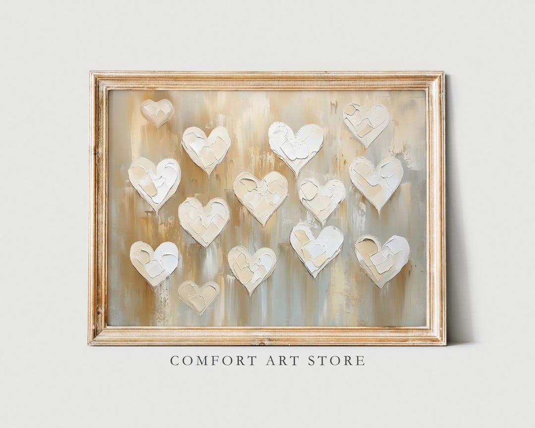 Neutral Hearts Valentine's Day Print: Vintage Impasto Painting (digital ...