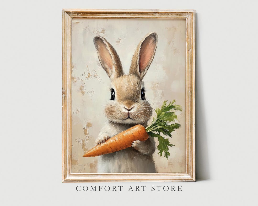 Easter Bunny Print Cute Easter Rabbit Easter Bunny & Carrot Neutral ...