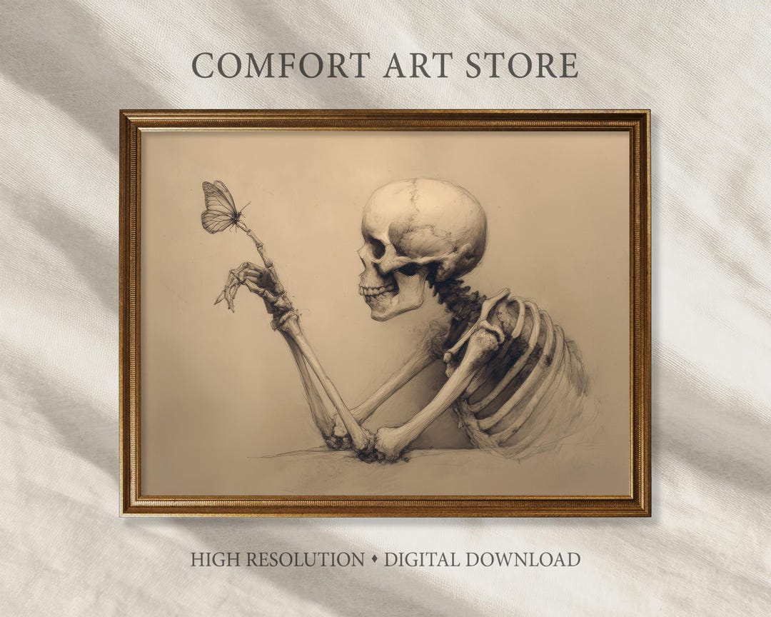 Halloween Skeleton and Butterfly Vintage Halloween Skull Print Gothic ...