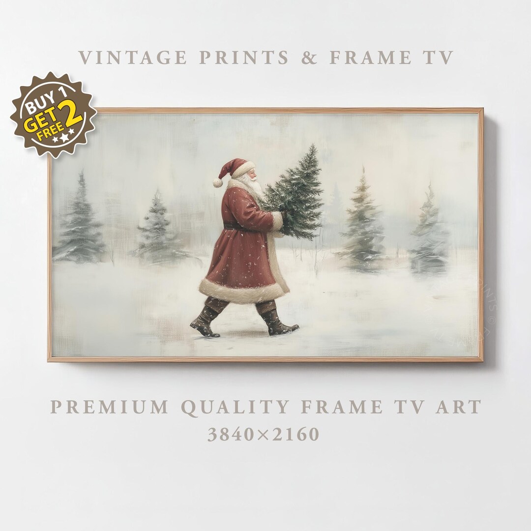 Christmas Frame TV Art Vintage Santa Claus Antique Santa Carrying ...