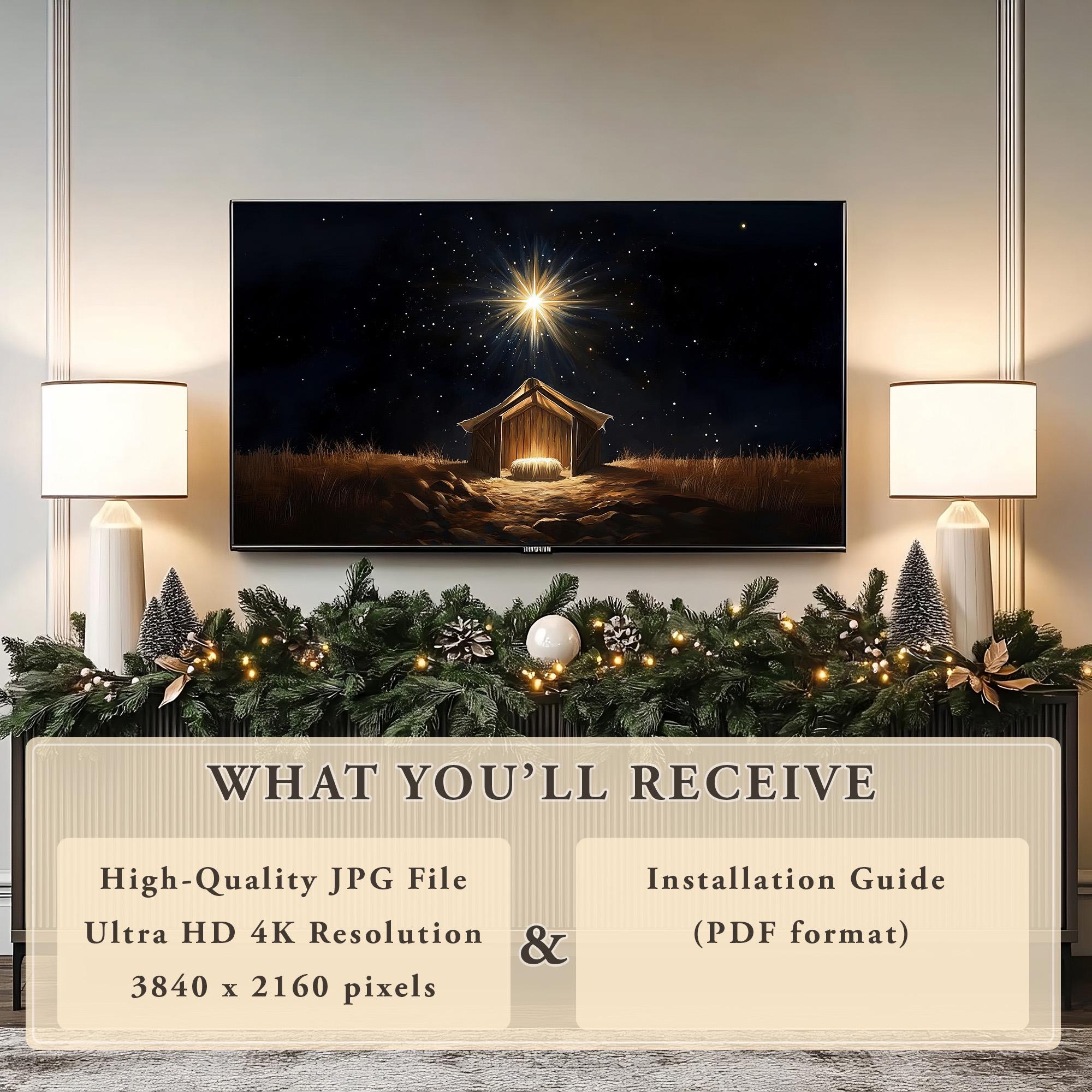 Christmas Frame TV Art Nativity Scene Holy Night Vintage Christmas ...