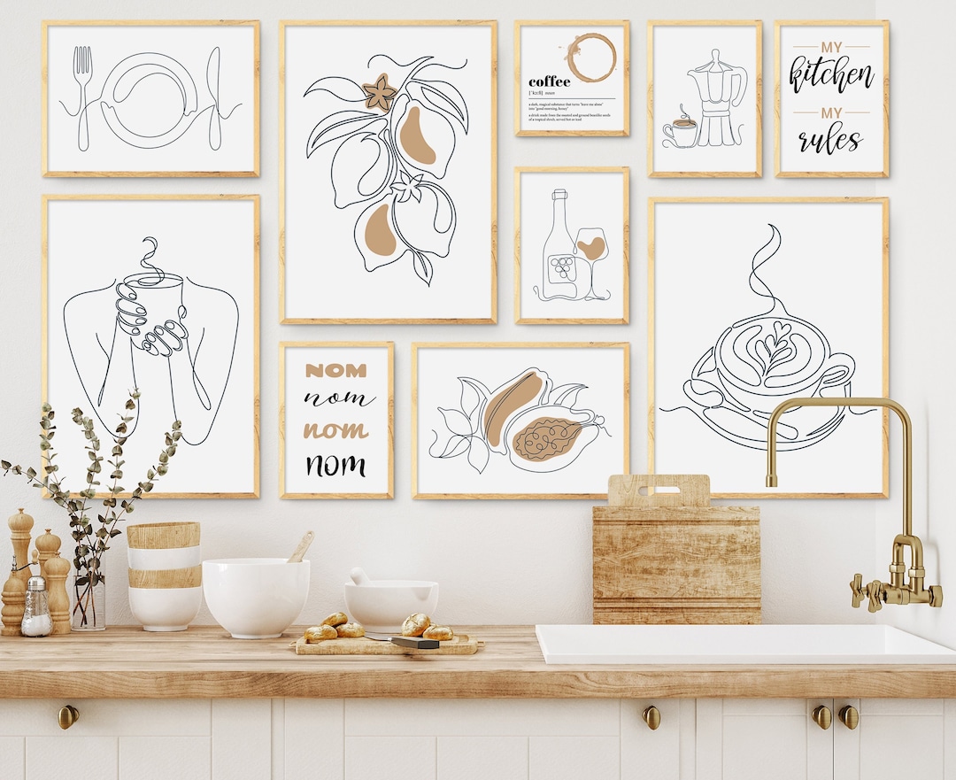 Kitchen Print Set of 10 Gallery One Line Drawing Art Printable ...