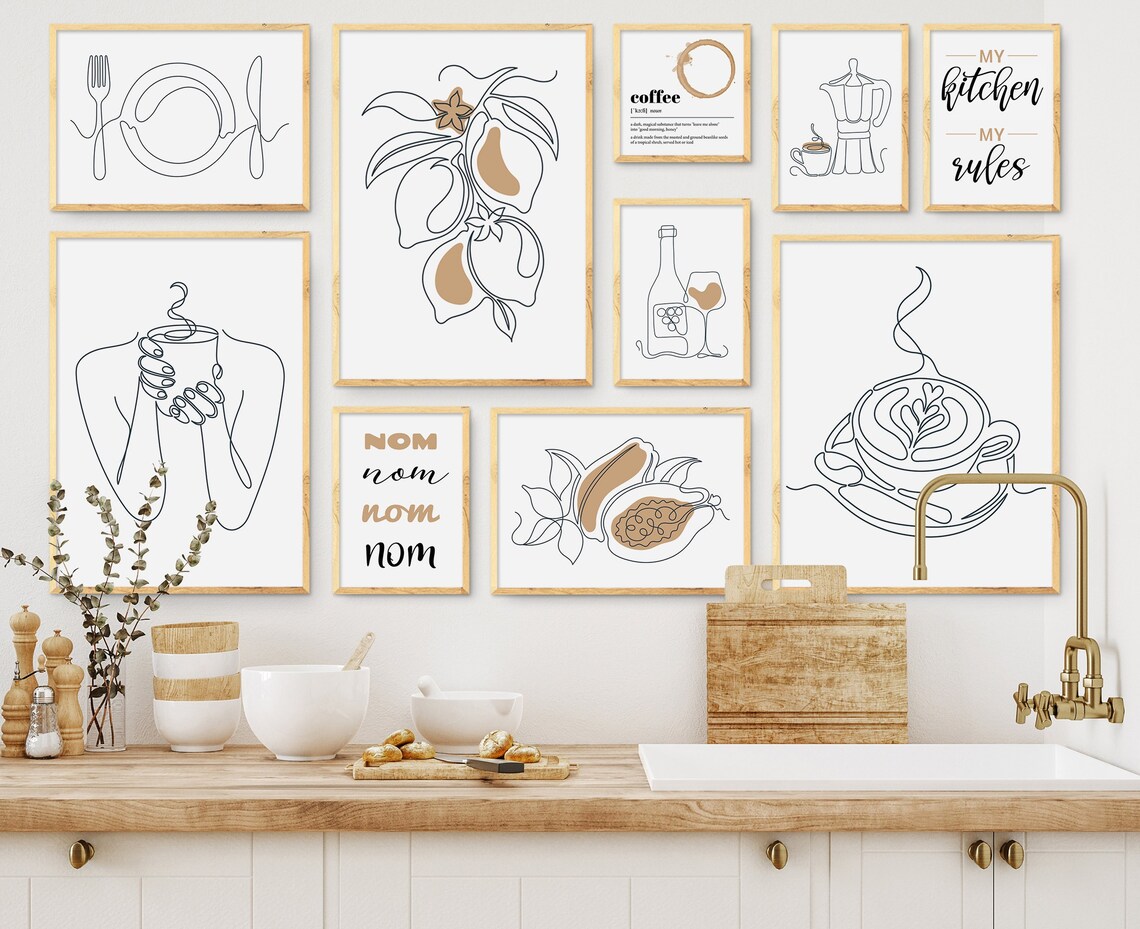 Kitchen Print Set of 10 Gallery One Line Drawing Art Printable - Etsy
