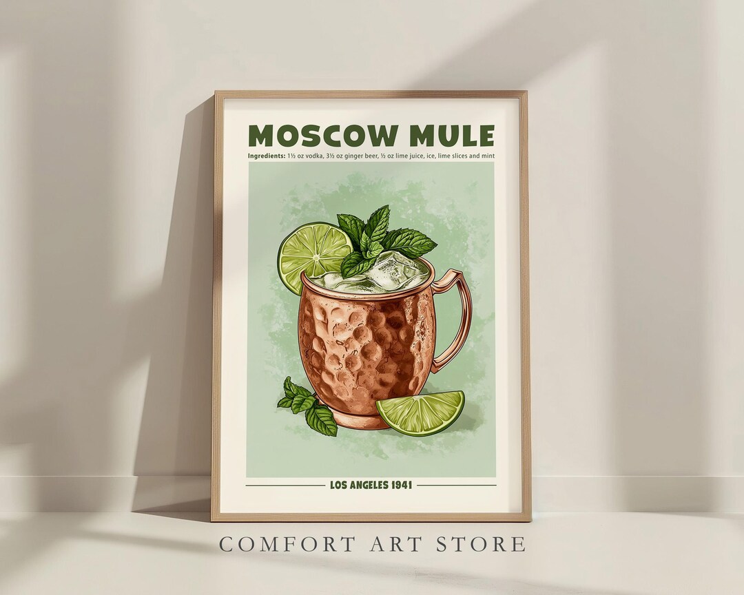 Moscow Mule Print Cocktail Poster Classic Alcohol Cocktail Sign Home ...