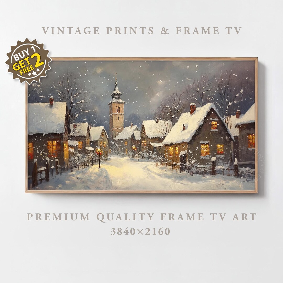 Christmas Village Frame TV Art, Vintage Winter Landscape (digital ...