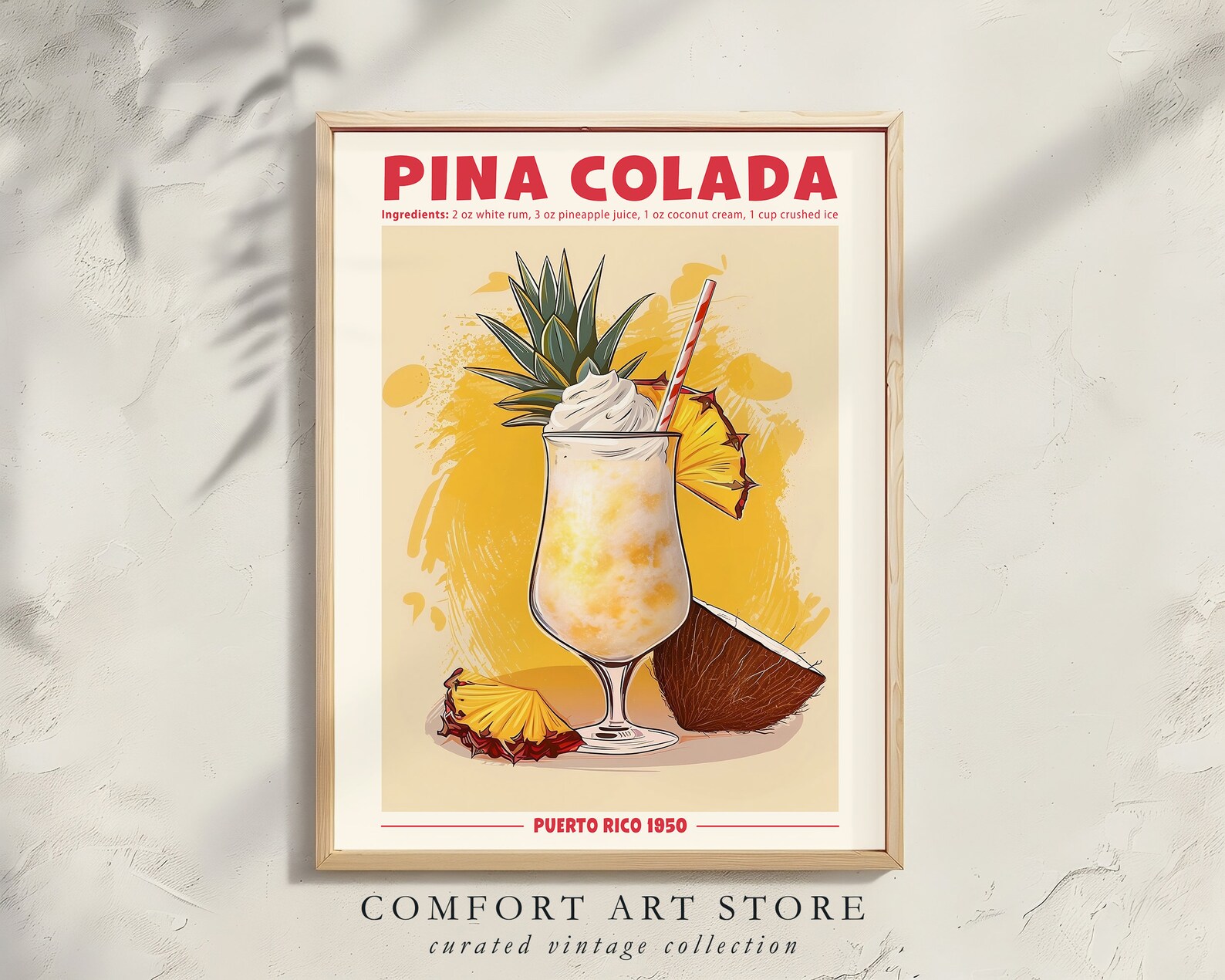 Pina Colada Cocktail Print. Classic Alcohol Cocktail Retro Cocktail ...
