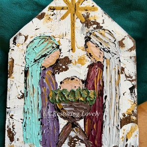 Hand Painted Nativity Ornament Set of 4, Wooden Manger Bundle ...