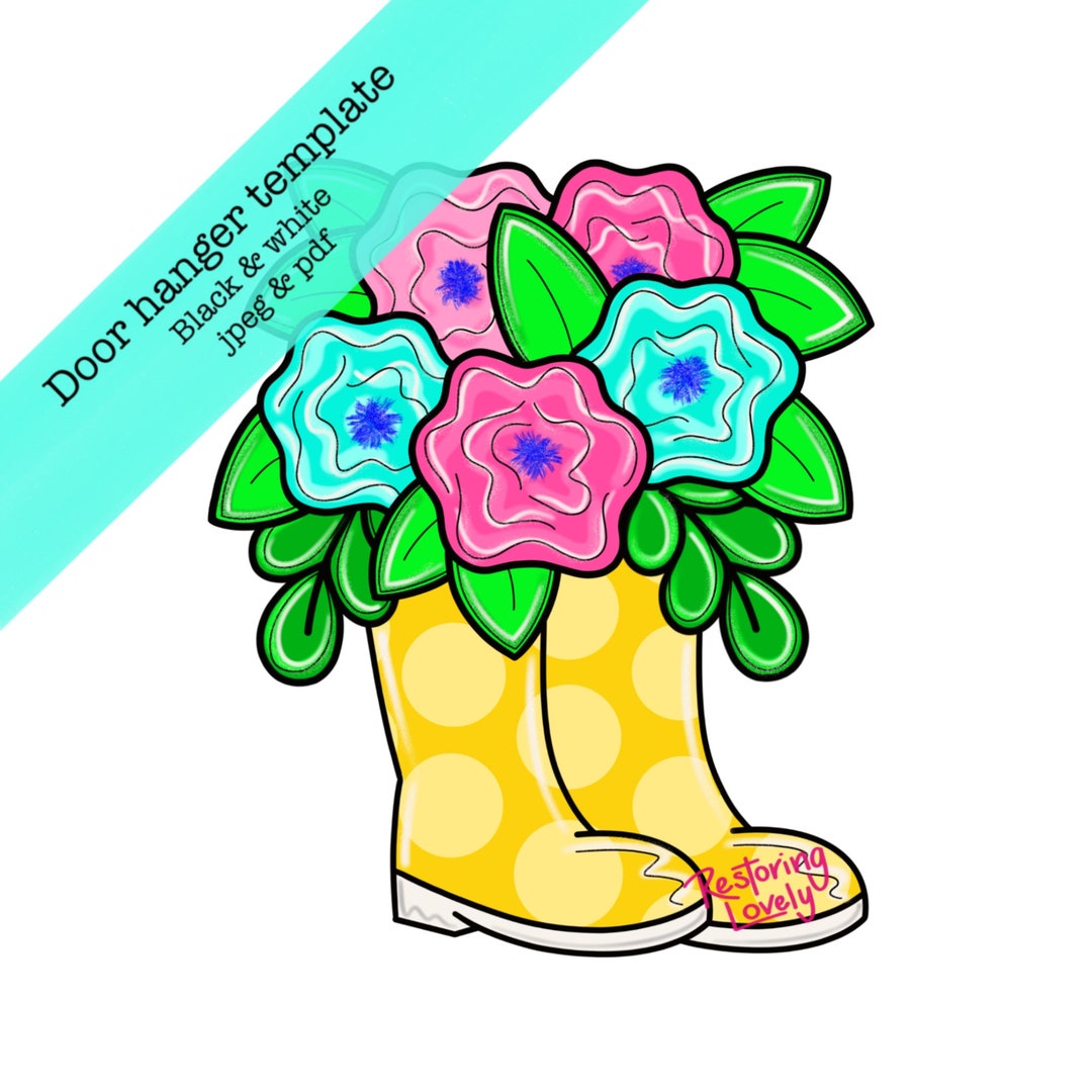 Template, Spring Door Hanger Template, Rain Boots Door Hanger Template ...