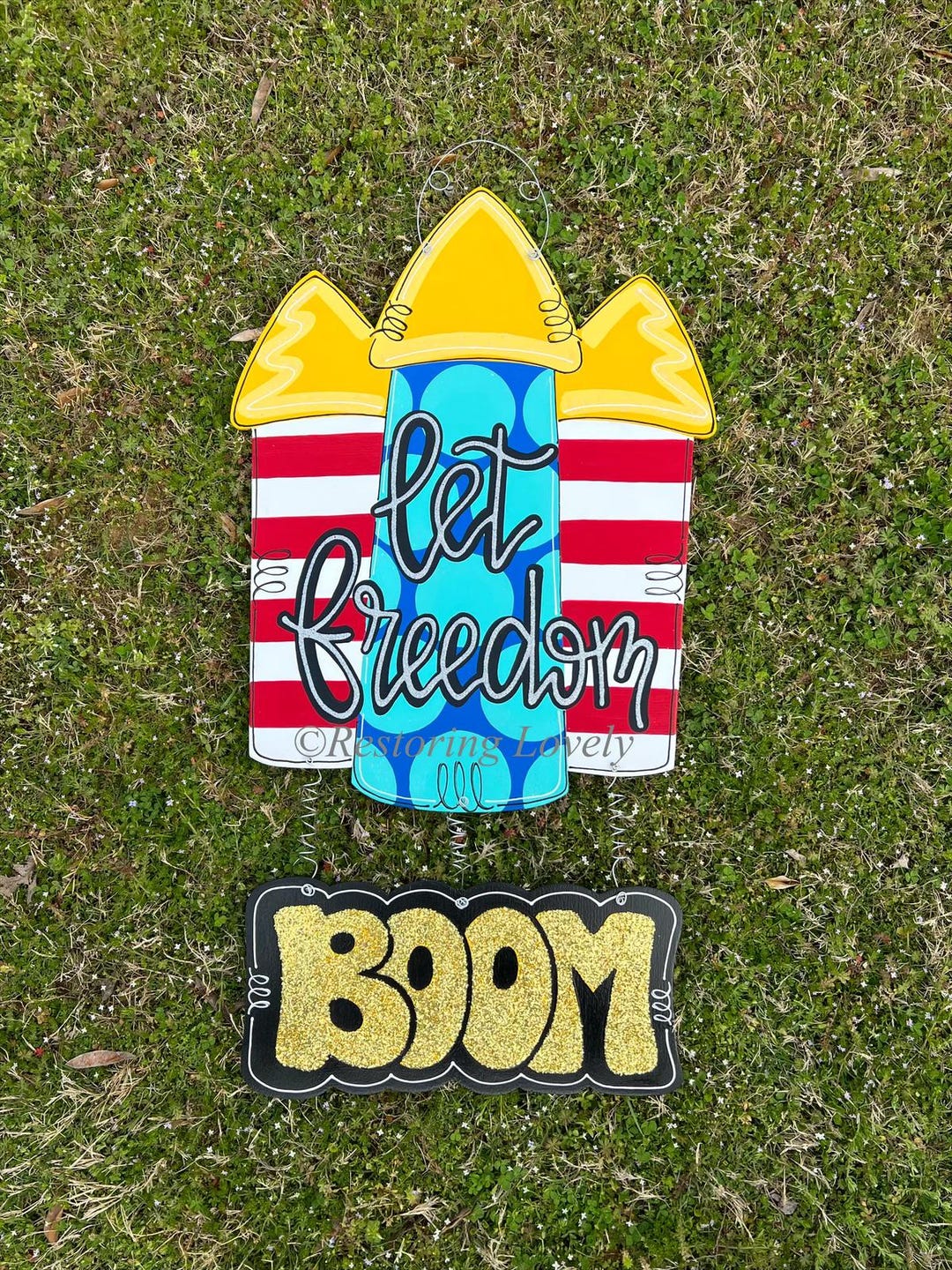 Patriotic 4th of July Door Hanger, Wooden Firecracker Door Sign, Hand ...