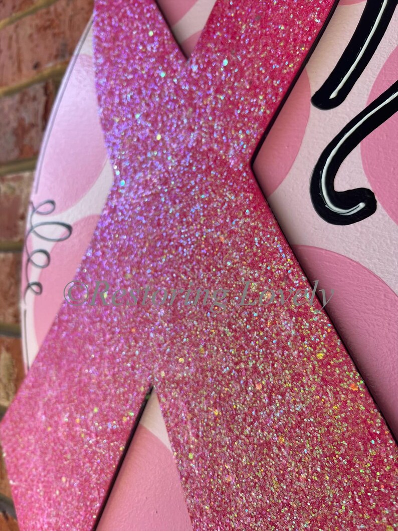 Breast Cancer Awareness Door Hanger, Whimsical October Pink Ribbon Door ...