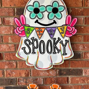 Ghost Door Hanger, Wooden Halloween Door Hanger, Ribbon Legs Door ...
